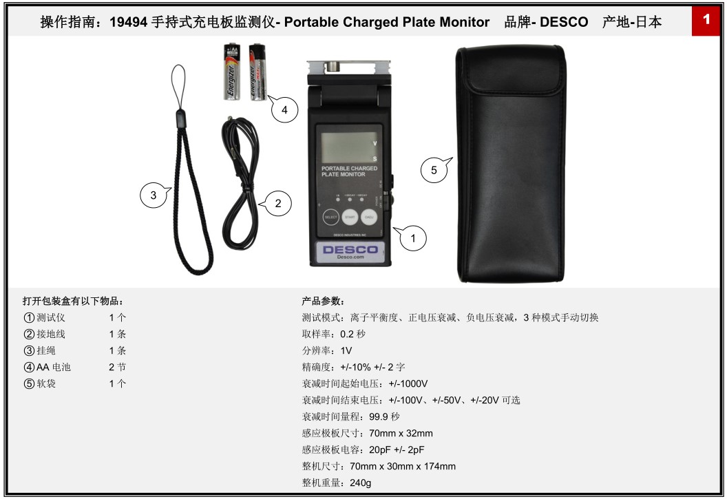 DESCO-19494手持式离子风机性能平板分析仪 - 苏州市艾斯顿净化设备有限公司