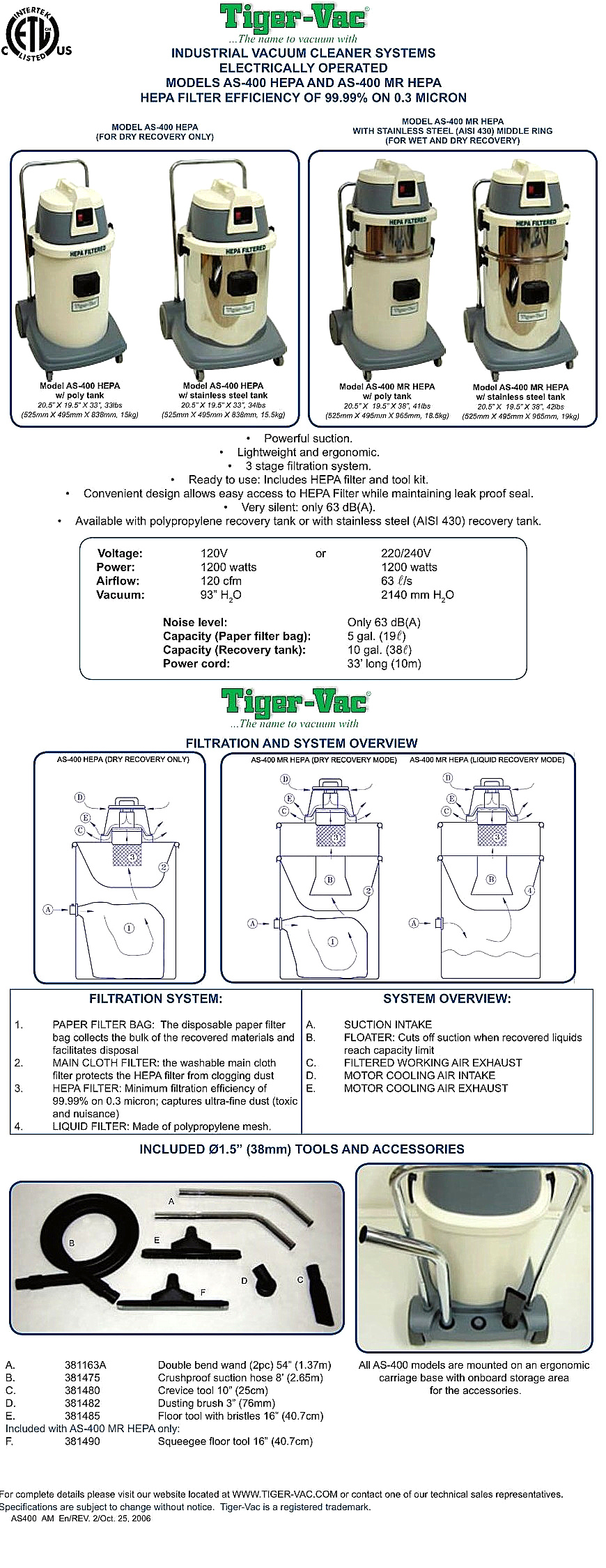 Tiger Vac 虎威AS-400无尘室干湿两用工业吸尘器 - 苏州市艾斯顿净化设备有限公司