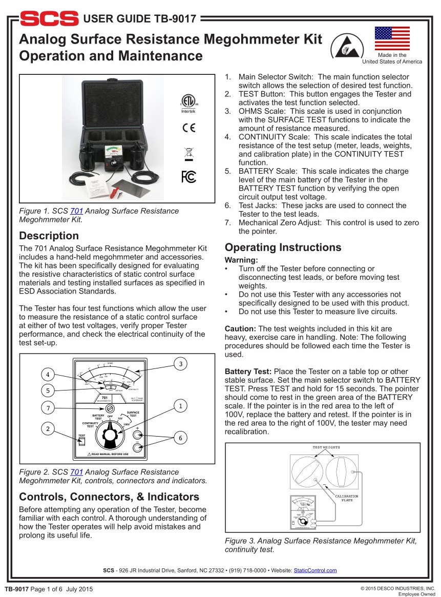 美国3M-701指针重锤式表面电阻测试仪 - 苏州市艾斯顿净化设备有限公司
